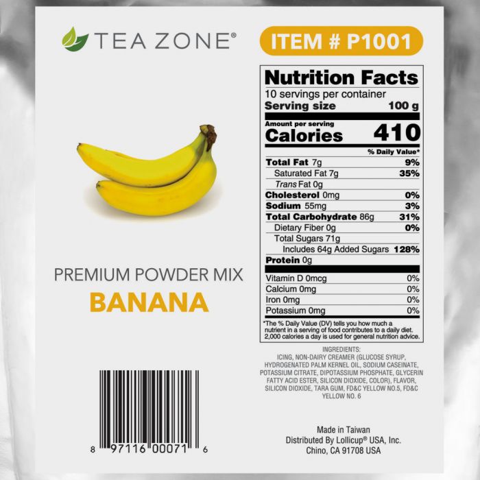 Banana Nutrition Label